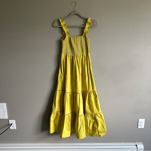 o.p.t | Dresses | Opt Yellow Cotton Smocked Tiered Maxi Dress Small ...